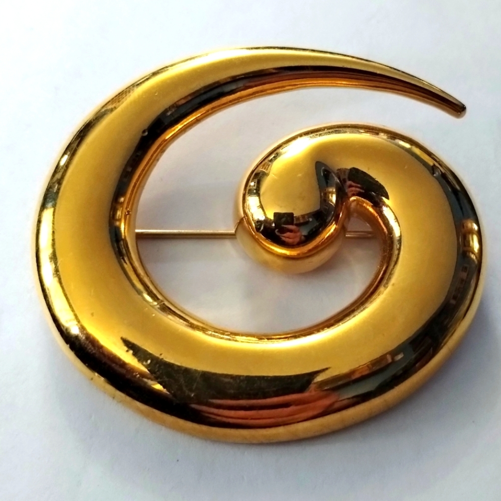 Vtg 1980s Monet Large Swirl Modernist Gold Tone Pin B… - Gem